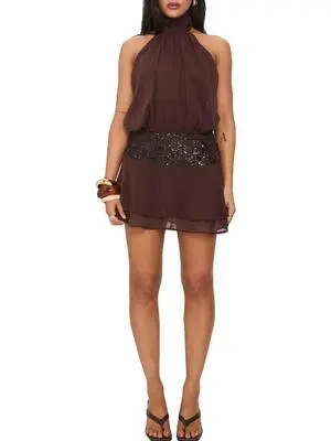Princess Polly Zenayda Open Back Sequin Mini Dress - Brown