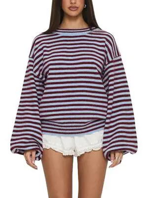 Princess Polly Striped Oversized Sweater - Blue Stripe