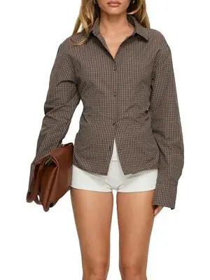 Princess Polly Xinia Check Button-up Blouse With Back Tie - Brown Check