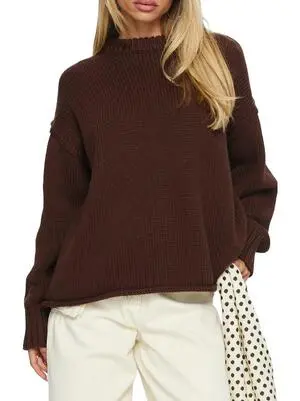 Princess Polly Wilda Oversized Cotton Crewneck Sweater - Brown