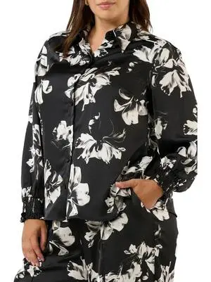 ESTELLE Gilda Floral Button-up Shirt - Black/milk