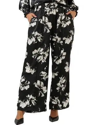 ESTELLE Gilda Floral Wide-leg Pants - Black/milk