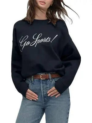 FAVORITE DAUGHTER Cotton-blend Crewneck Sweatshirt - Navy/white