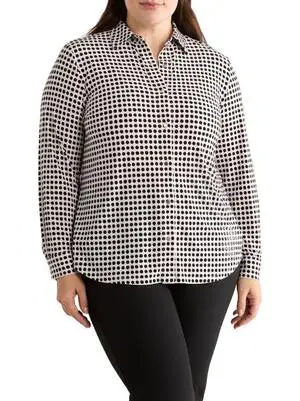 ANNE KLEIN Polka Dot Button-Up Shirt