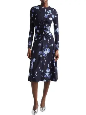 Erdem Floral Print Ponte Knit Midi Dress - Dutch Flower Painting Midnight