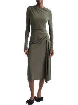 Erdem Long Sleeve Draped Midi Dress - Military Green