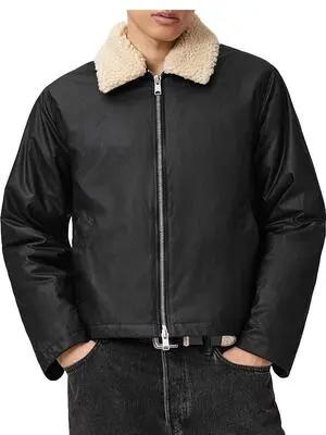 ALLSAINTS Boston Fleece Collar Wax Jacket - Black
