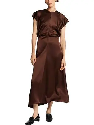 ARGENT Draped Silk Dress Dark Brown