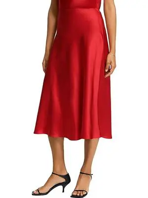 ARGENT Silk Bias Cut Skirt - Ruby Red