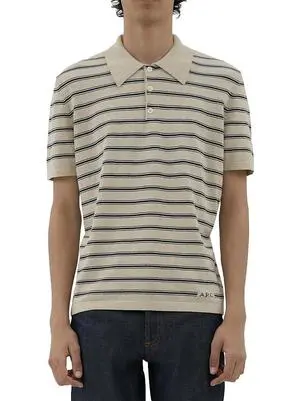 A.p.c. A. P.c Short Sleeve Striped Polo Shirt - Ecru/noir