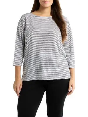 Eileen Fisher Striped Organic Linen Top - White/black