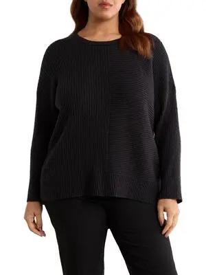 Eileen Fisher Crewneck Rib Organic Cotton Blend Sweater - Black