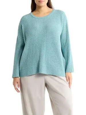 Eileen Fisher Crewneck Rib Organic Cotton Blend Sweater - Seafoam
