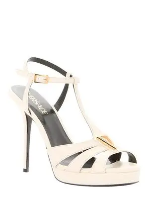 Versace Leather Platform Sandals - Ecru/gold