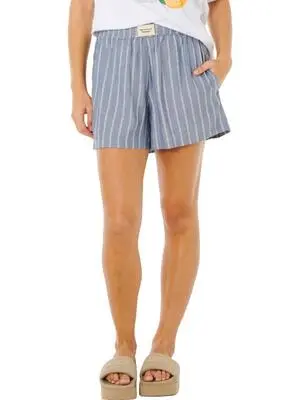 Rip Curl Pinstripe Elastic Waist Shorts - Dusty Blue
