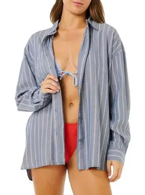 Rip Curl Pinstripe Button-up Shirt - Dusty Blue