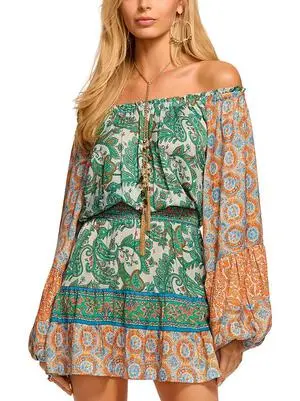Ramy Brook Claudine Paisley Dress - Bright Palm Patchwork