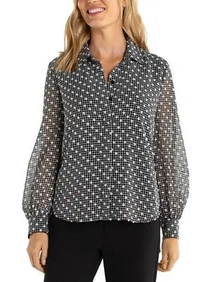 LIVERPOOL Long Sleeve Collared Blouse With Tie Detail - Plaid