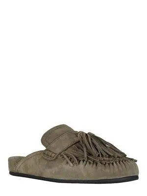 Jeffrey Campbell Suede Fringe Mules - Light Khaki Suede