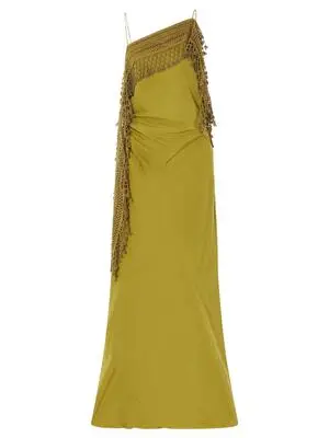 Christopher Esber Beaded Crocheted-trimmed Silk-satin Maxi Dress - Green