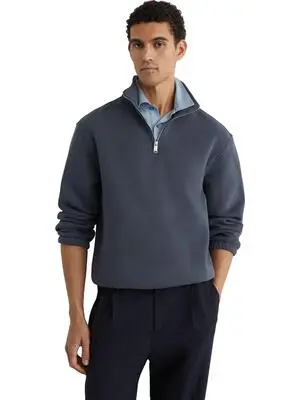 REISS Quinn Cotton-blend Half-zip Sweatshirt - Airforce Blue