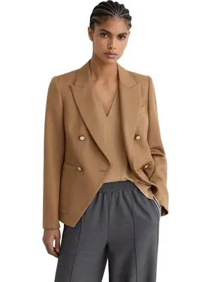 REISS Gigi Wool-blend Double-breasted Blazer - Camel