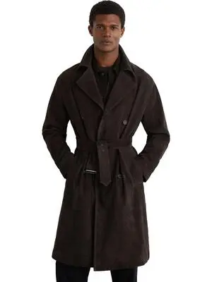 REISS Marais Suede Double-Breasted Trench Coat