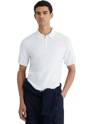 REISS Estate Textured-knit Half-zip Polo Shirt - White
