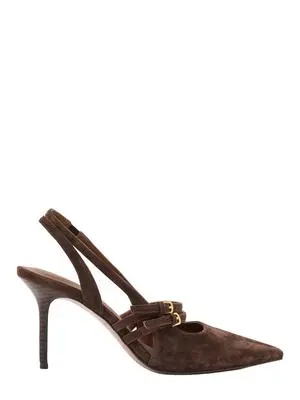 REISS Beatrice Suede Buckle-strap Court Shoes - Chocolate