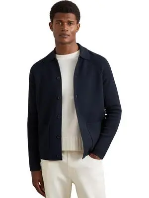 REISS Fitzgerald Button-through Cardigan - Navy Blue