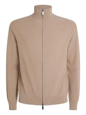 Emporio Armani Icon Chevron Zip Cardigan - Beige
