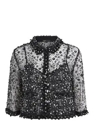 MAJE Sheer Rhinestone Polo Top