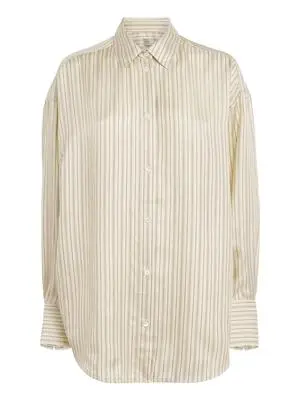 TOTEME Silk Striped Oversized Shirt - Beige