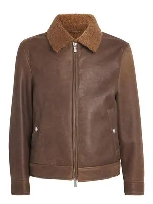 Eleventy Shearling Aviator Jacket - Brown