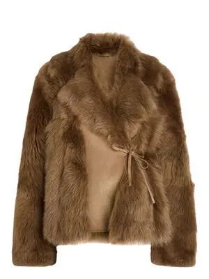 Nour Hammour Verena Shearling Wrap Jacket - Brown Mink