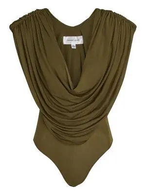 Ronny Kobo Draped Cowl-neck Stretch-mesh Bodysuit - Green