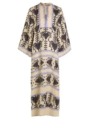 Johanna Ortiz Patterned Linen Maxi Tunic Dress - Beige