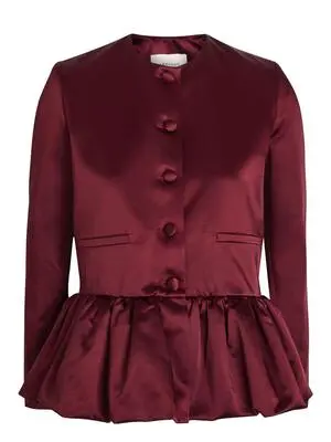 LIBEROWE Peplum Satin Jacket - Burgundy