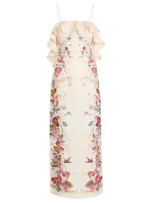 Zimmermann Floral Linen Midi Dress - Cream