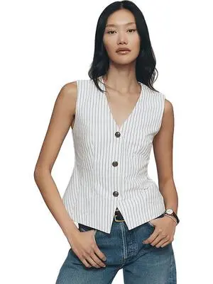 DOLAN LEFT COAST Ponte Vest Top - White/black Pinstripe