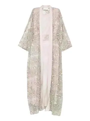 REEM AL DHAHERI Embroidered Cape Kaftan Set - Neutrals
