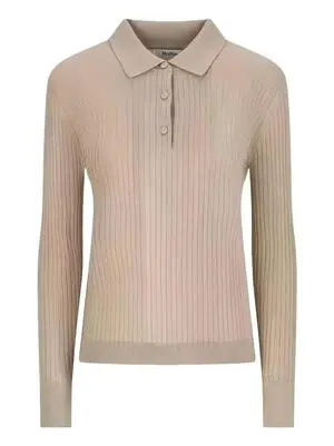 Max Mara Ribbed Collared Polo Top - Neutrals