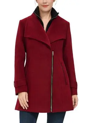 KIMI + KAI Kinsley Wool Blend Walking Coat - Wine