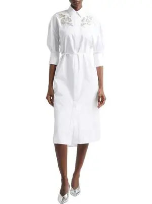 Erdem Embellished Cotton Poplin Shirtdress - White