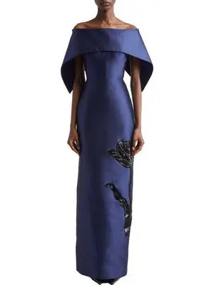 Erdem Beaded Off-the-shoulder Mikado Gown - Beetle