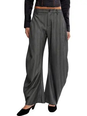 Free People Spotlight Pinstripe Barrel Leg Trousers - Grey Combo