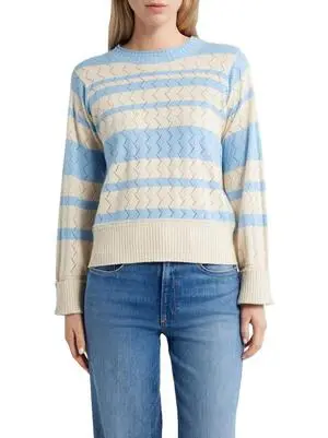 Wit & Wisdom Pointelle Stripe Sweater - Ecru/airy Blue
