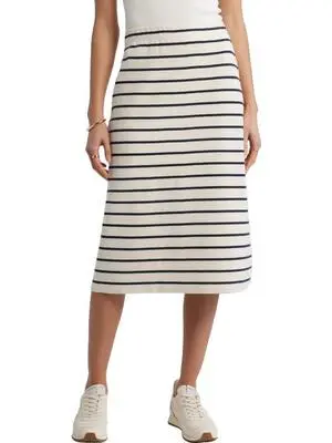 Caslon Striped Knit Midi Skirt - Ivory Navy Gentry Stripe
