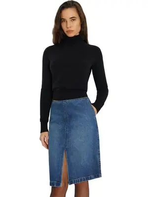 REFORMATION Stretch Mid-rise Knee Length Skirt - Black