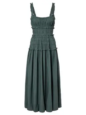 DÔEN Marianne Ruffled Cotton Poplin Midi Dress - Green